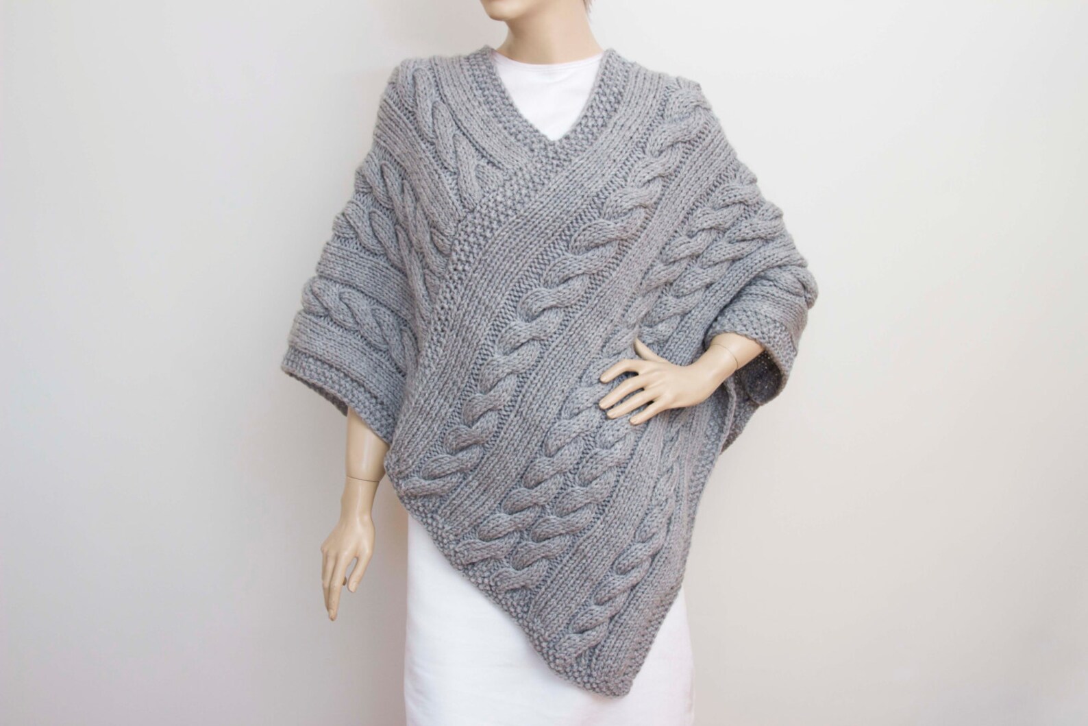 Knit Poncho Cabled Poncho Cable Pattern Plus Size Chunky | Etsy