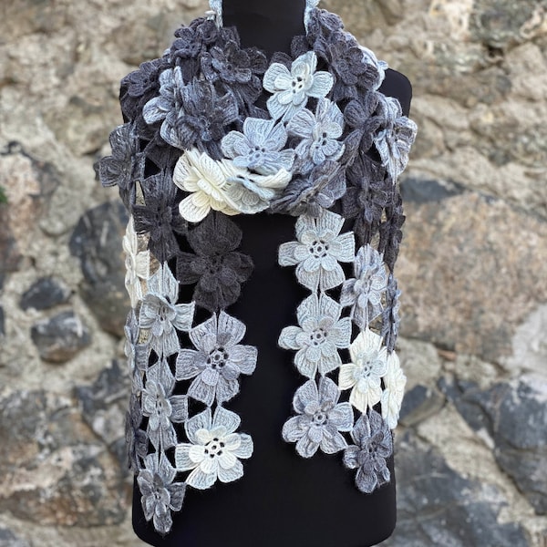 Crochet Flower Scarf Pattern - Etsy