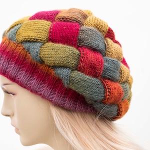 Knit Beret Hat, Multi Color Yarn for Women, Woman Winter Knit Hat ...