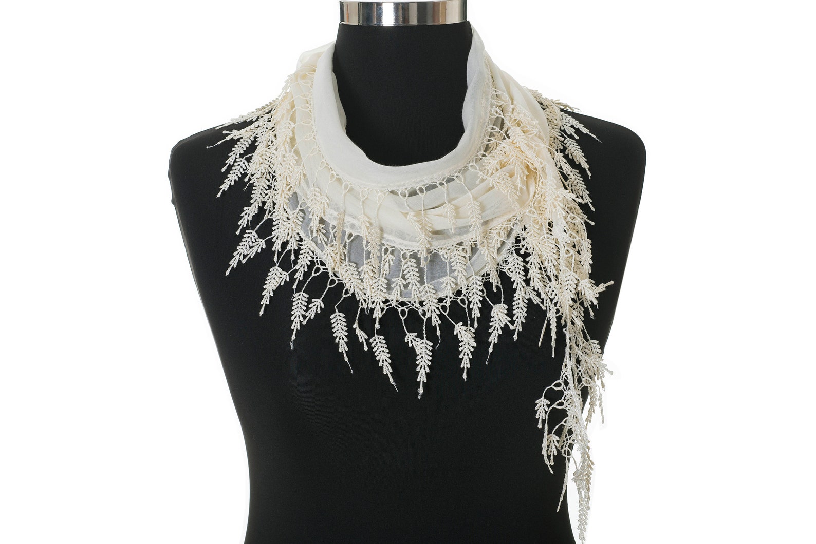 Ivory Color Plain Fringed Lace Scarf Summer Scarf Woman | Etsy