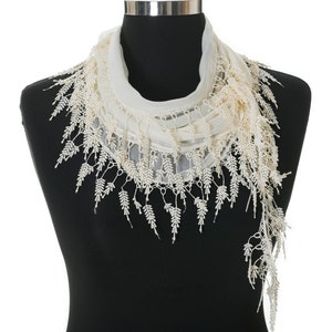 Ivory Color Plain Fringed Lace Scarf Summer Scarf Woman | Etsy