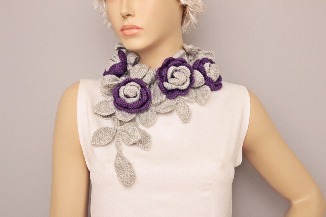 Crochet Flower Lariat Scarf Flower Scarf Woman Scarf | Etsy