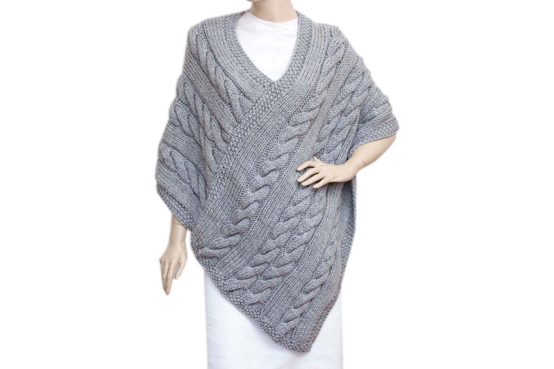 Knit Poncho Cabled Poncho Cable Pattern Plus Size Chunky - Etsy