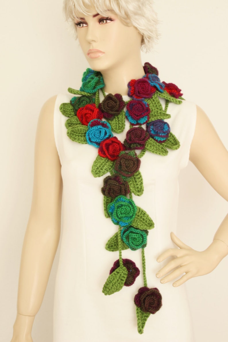Crochet Lariat Flower Scarf Crochet Woman Scarf - Etsy