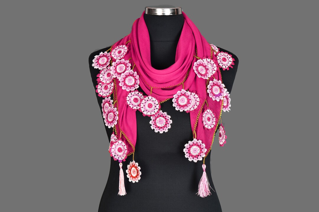 Turkish Oya Scarf, Summer Scarf With Hand Crocheted Lace Circles and ...