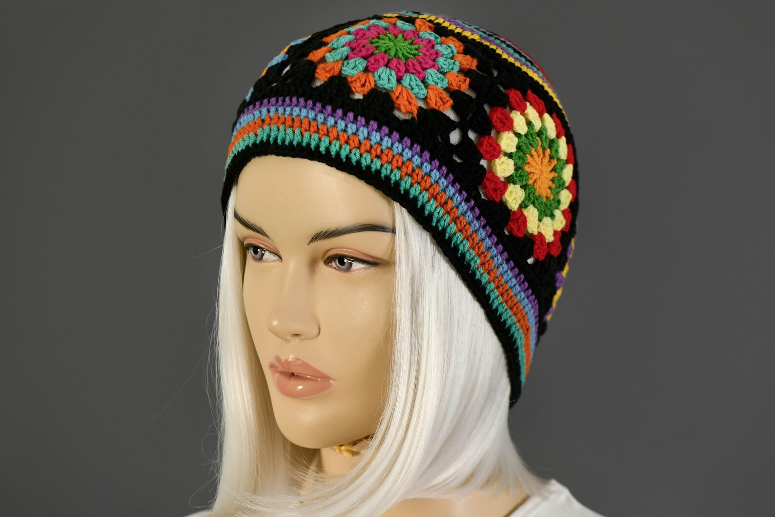 Granny Square Hat, Granny Square Beanie, Crochet Black Beanie,granny ...