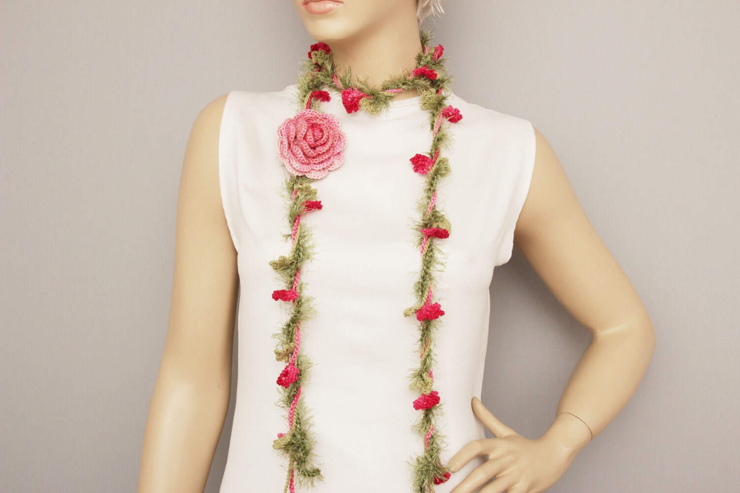 Flower Crochet Lariat Scarf Lariat Crochet Jewelry WITH | Etsy