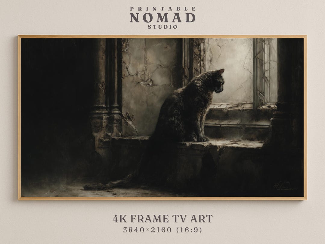 Gothic Black Cat Frame TV Art: Dark Academia Halloween (digital ...