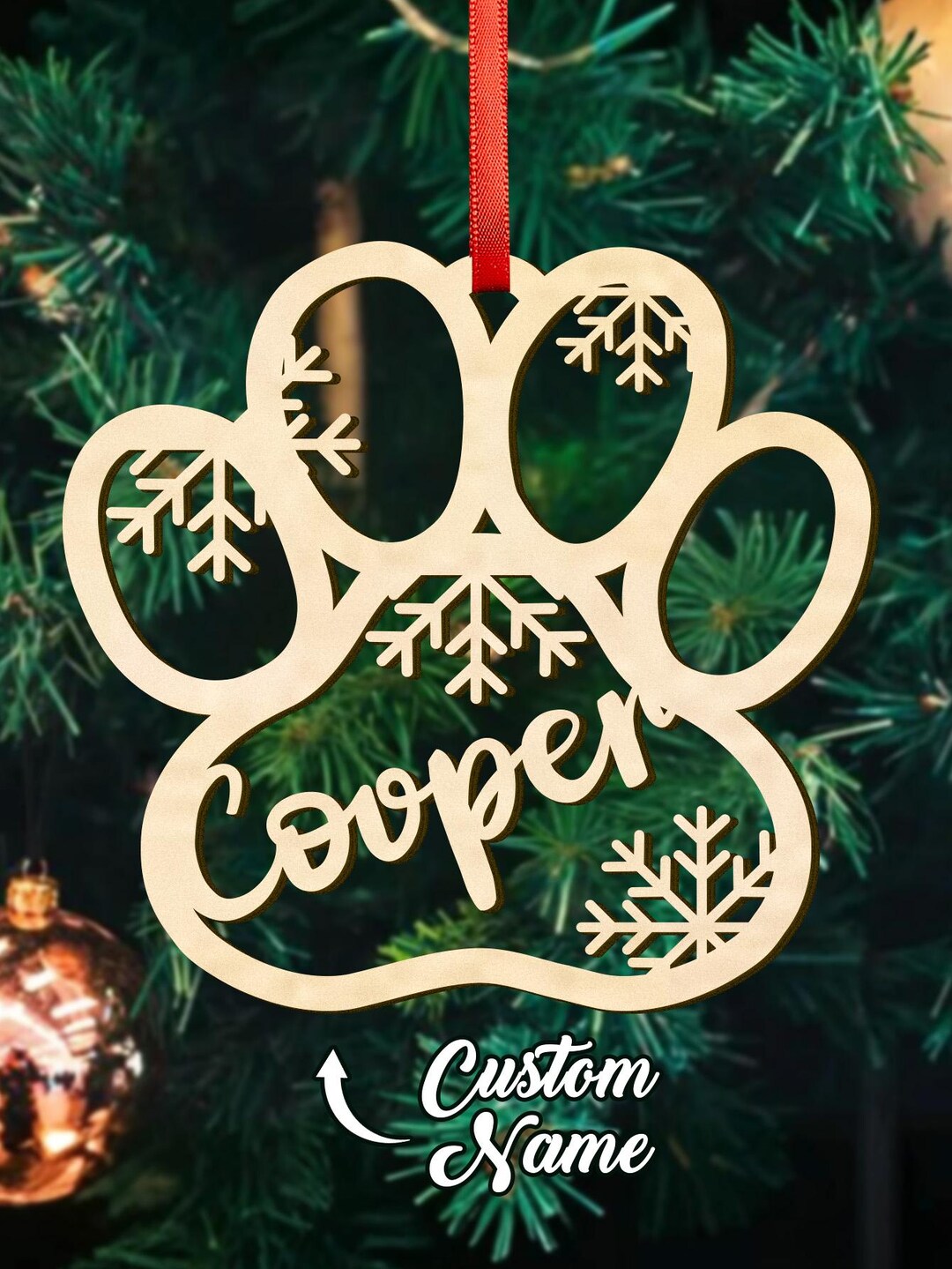 Custom Christmas Tree Decorations_dog Paw Personalized Name Snowflake ...