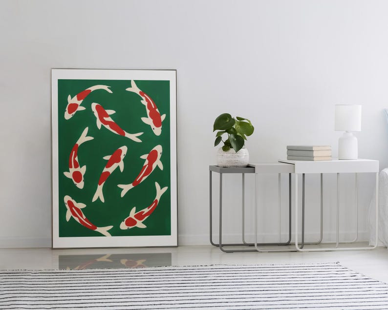 Koi Fish Wall Art-japanese Rui Poster-dark Green Printable Decor ...