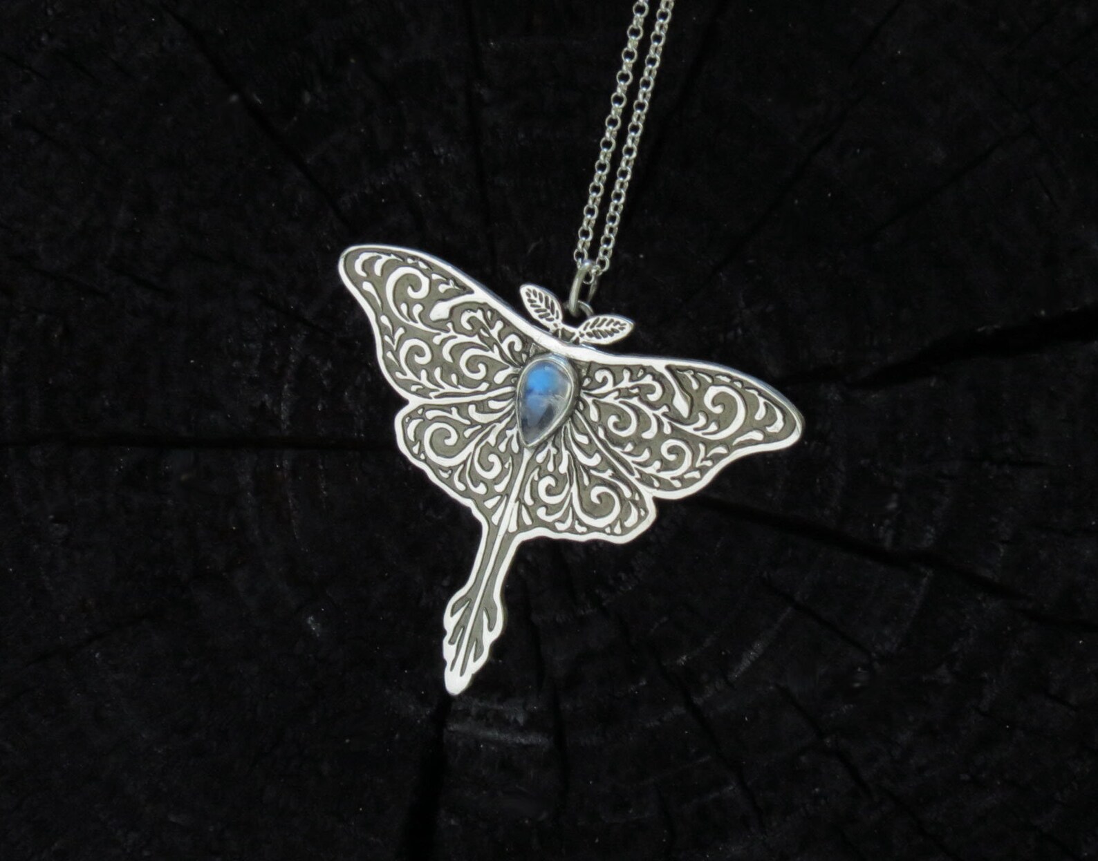 Luna Moth Necklace - Sterling Silver Butterfly Necklace - Mixed Metal ...