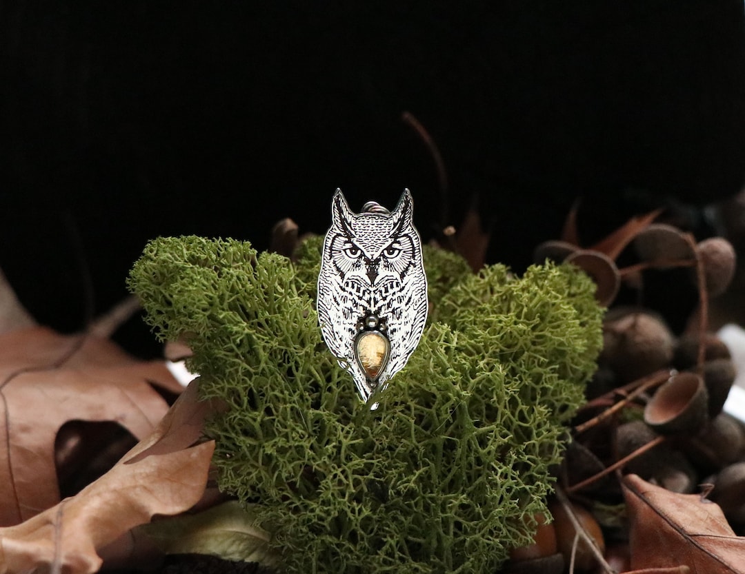 Silver Owl Necklace - Great Horned Owl Pendant - Citrine Necklace ...