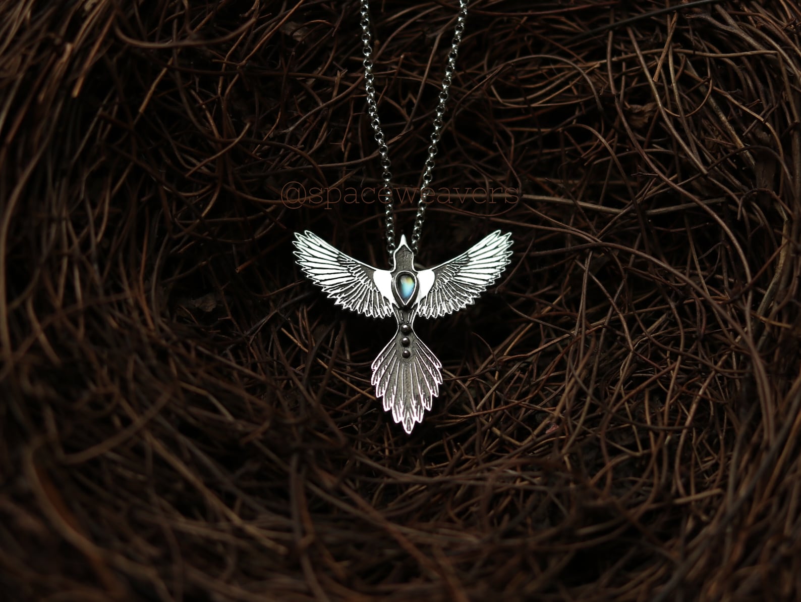 Magpie Necklace Silver Bird Pendant Rainbow Moonstone - Etsy