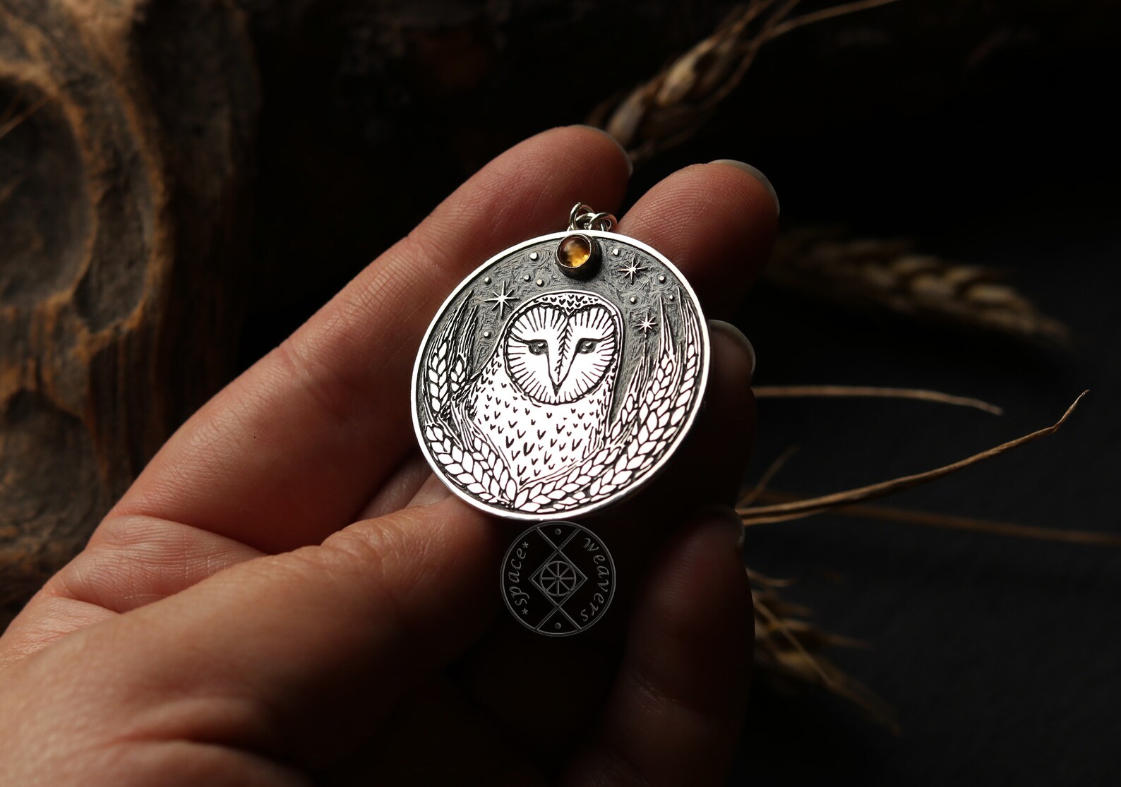 Handmade Sterling Silver Barn Owl Necklace - Citrine Moon Pendant - Etsy
