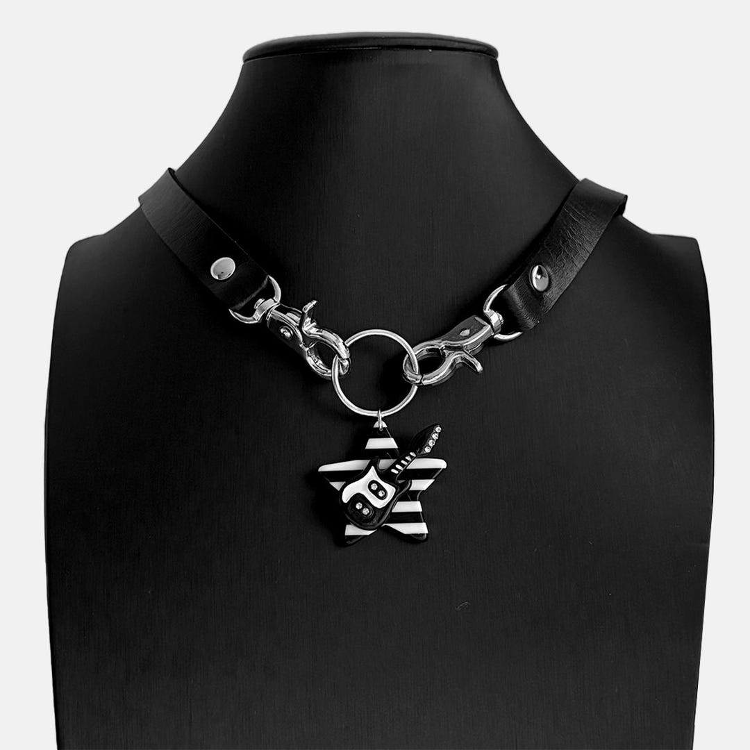 Black & White Leather Choker: Edgy Punk Gothic Jewelry - Etsy