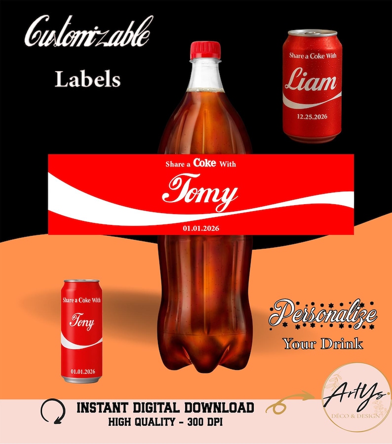 Personalized Cola Label PNG – Custom Name & Date (digital Download) - Etsy