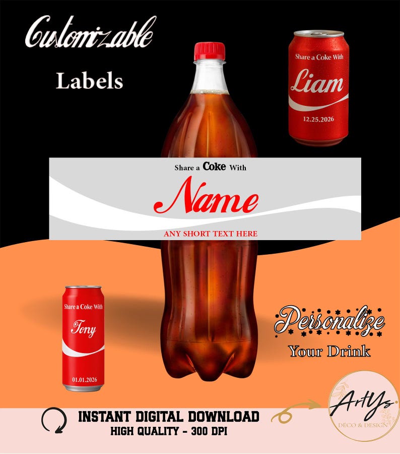 Personalized Cola Label PNG Sticker | Custom Drink, Birthday, Wedding ...