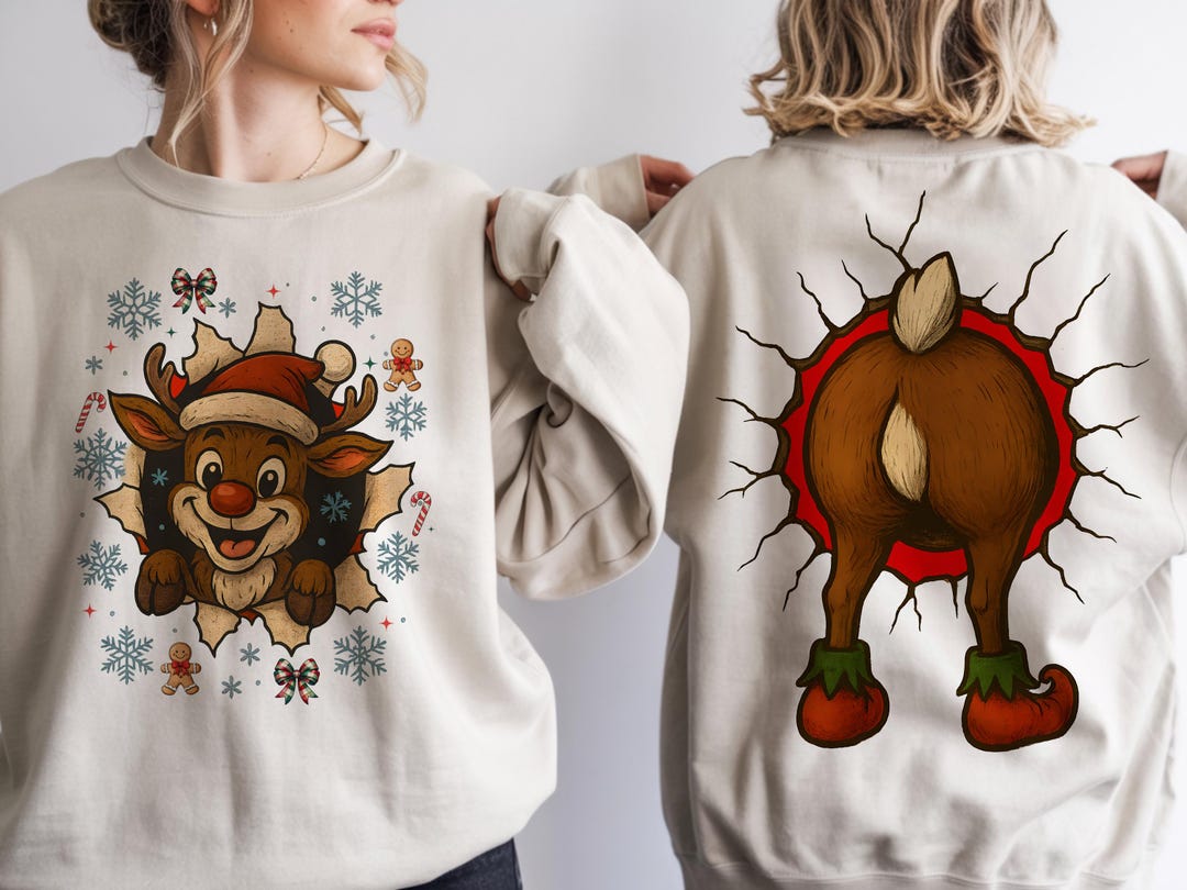 Vintage Cute Reindeer PNG | Front & Back Christmas Reindeer Clipart ...