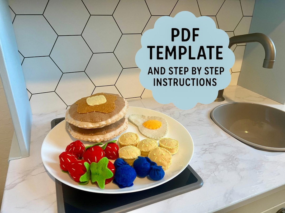 Felt Breakfast Set Sewing Pattern • Pancakes, Eggs, Strawberries ...