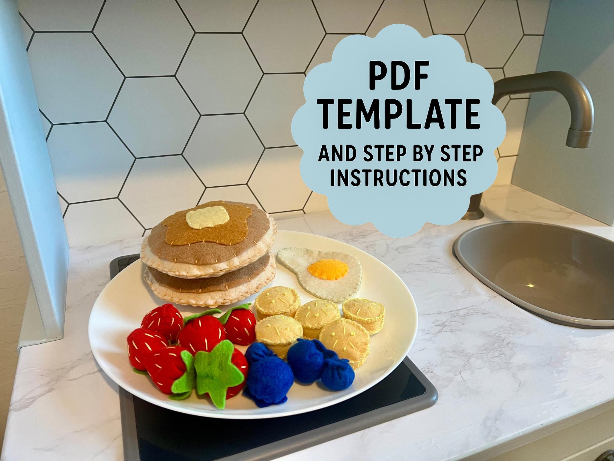 Felt Breakfast Set Sewing Pattern • Pancakes, Eggs, Strawberries ...