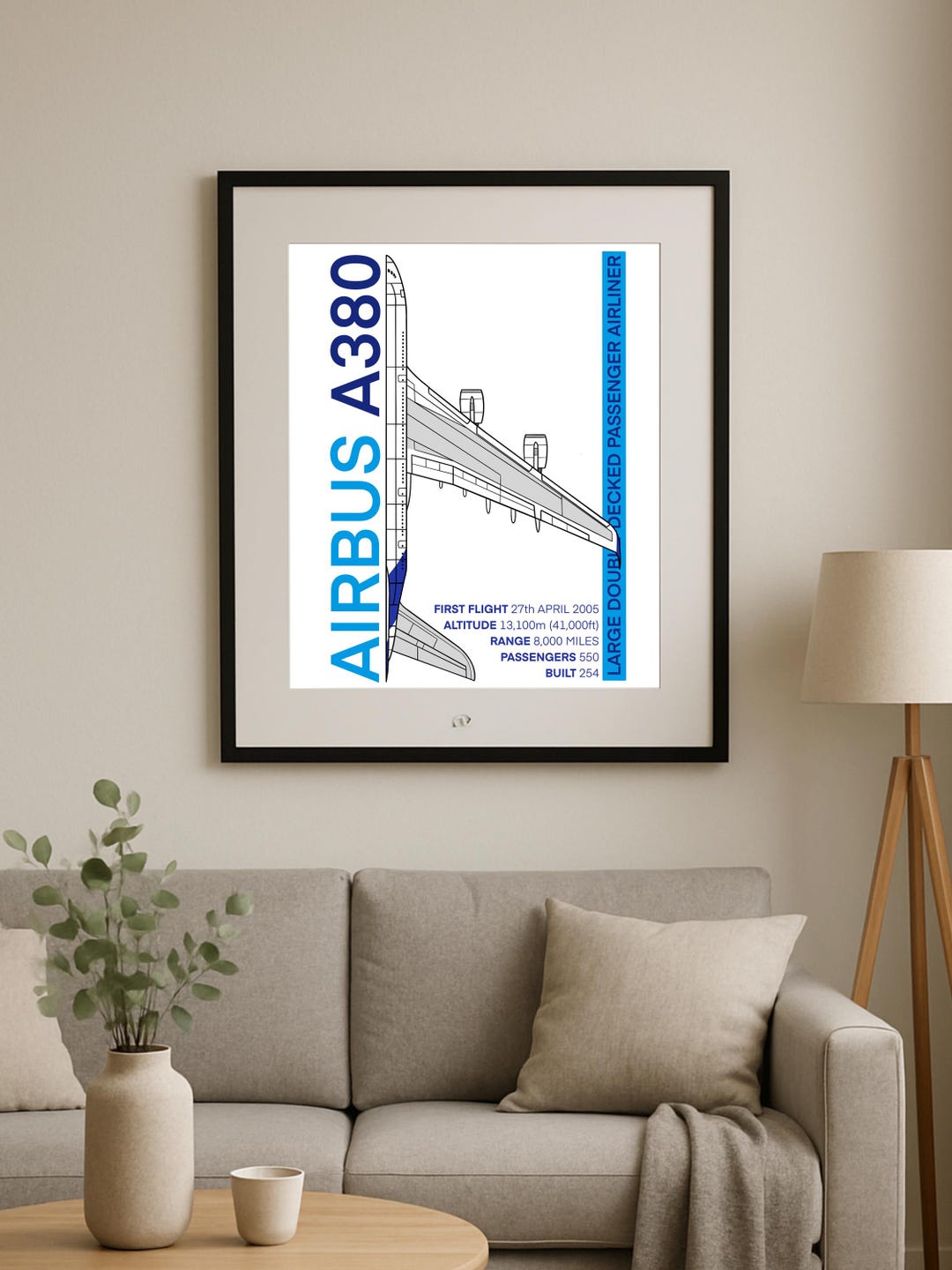 Airbus A380 Blueprint Poster | Iconic Passenger Plane Technical Drawing ...