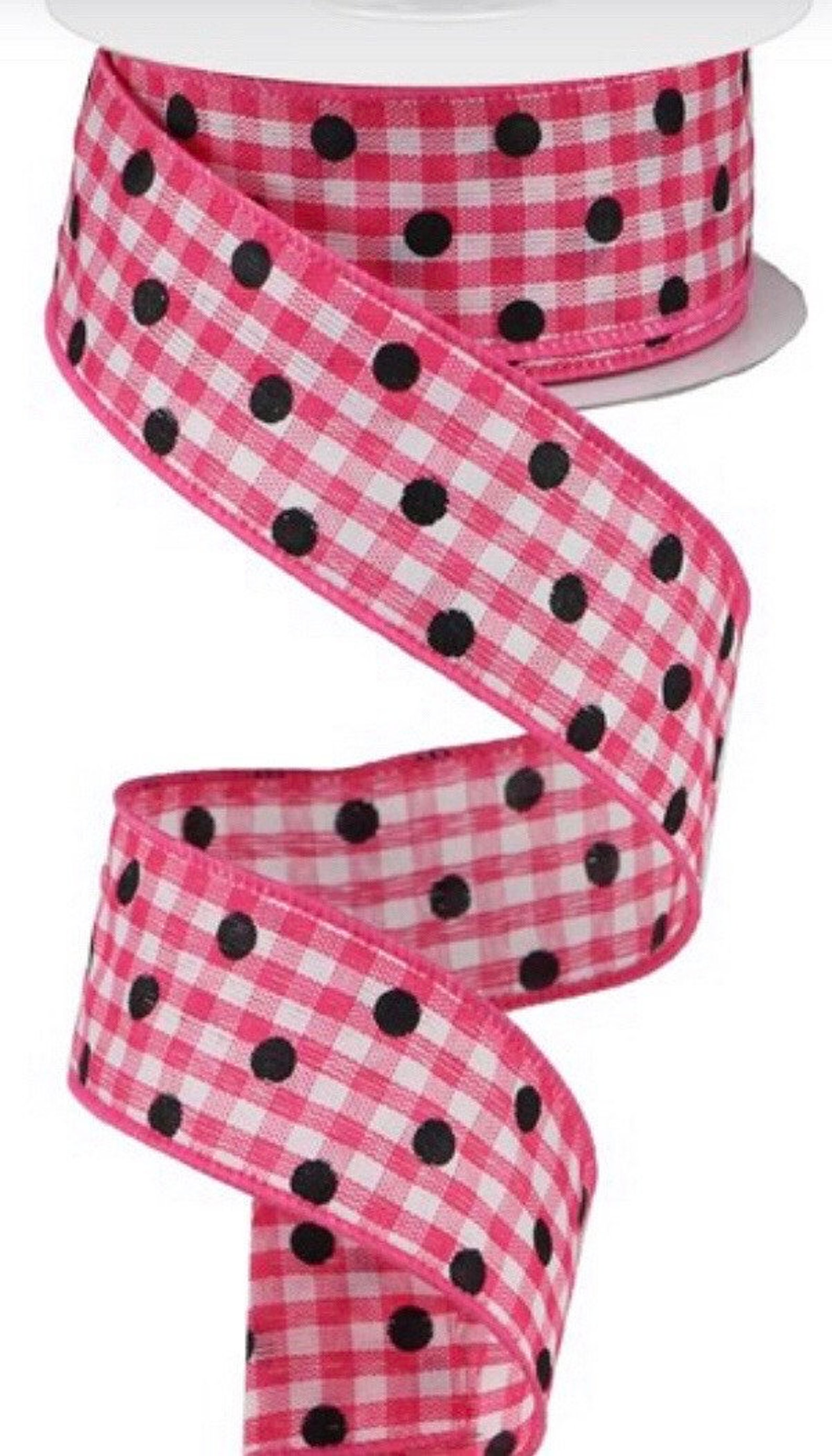 Pink Ribbon, Polka Dot Ribbon, Gingham Ribbon, Plaid Ribbon, 1 1/2 ...