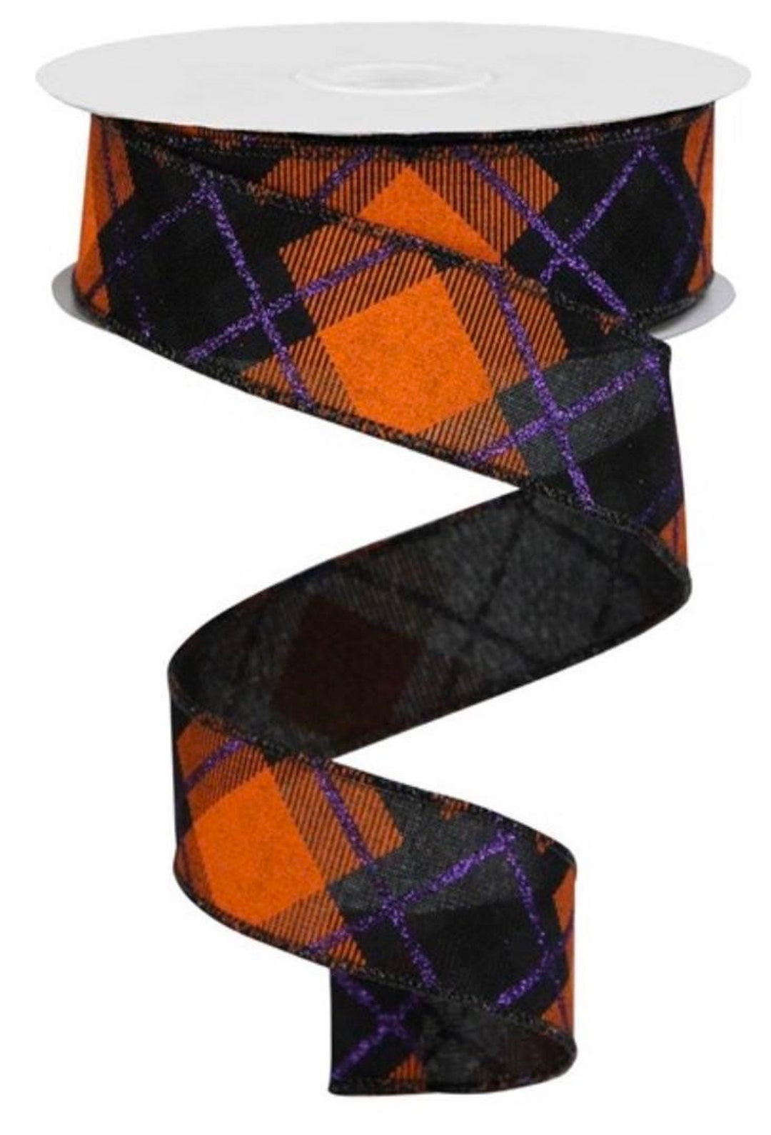 Orange and Purple Glitter Plaid Ribbon, Halloween Ribbon, Purple Ribbon ...
