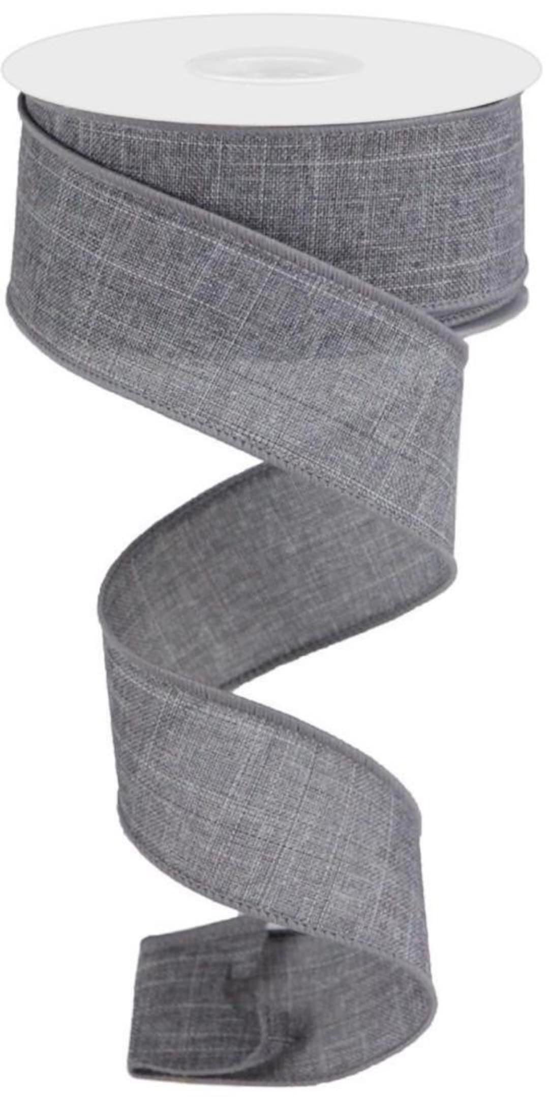 Gray Ribbon, Burlap Ribbon, Royal Burlap Ribbon, 1.5" Wired Ribbon, 10 ...