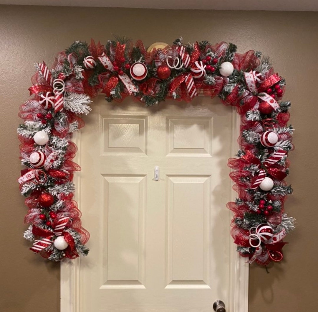 Christmas Garland, Christmas Swag, Candy Cane Garland, Pine Christmas ...