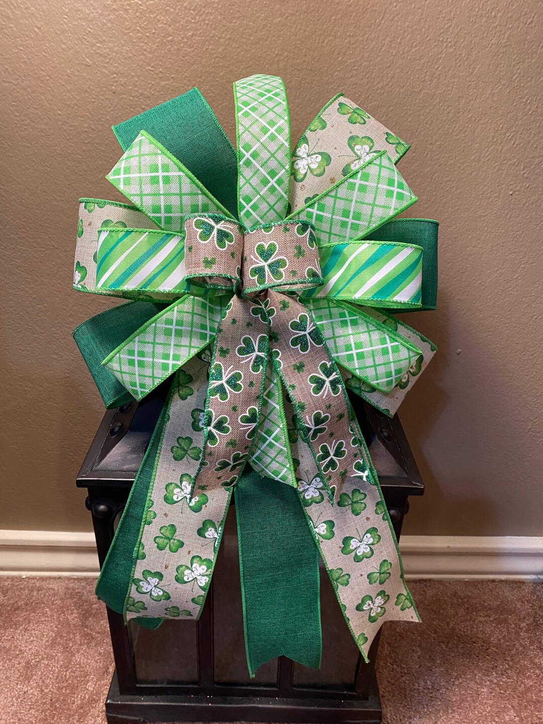 St Patrick’s Day Bow, Shamrock Bow, Burlap Bow, St Patrick’s Day Wreath ...