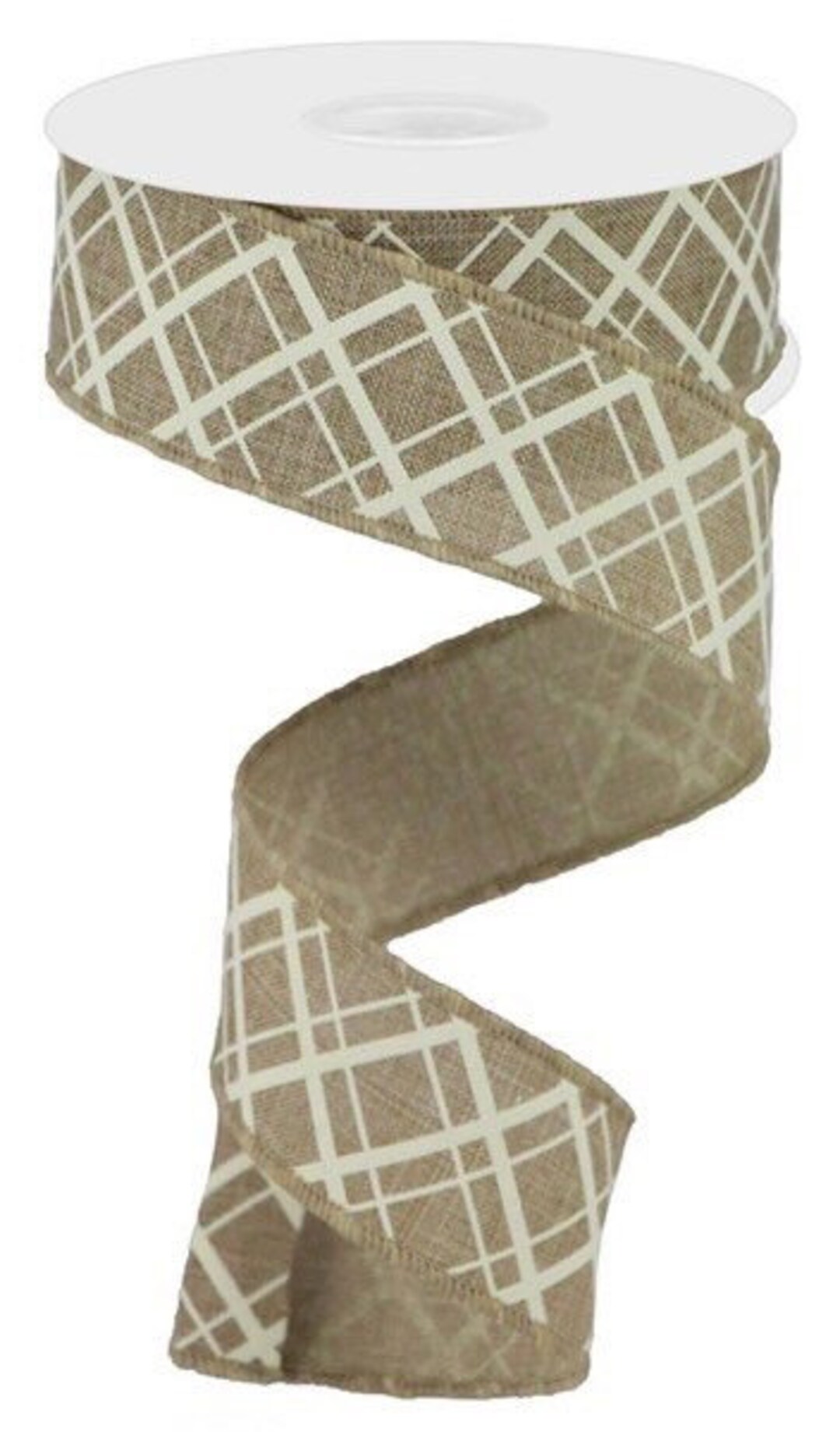 Tan Plaid Ribbon, Light Brown Diagonal Plaid Ribbon, Light Brown Ribbon ...