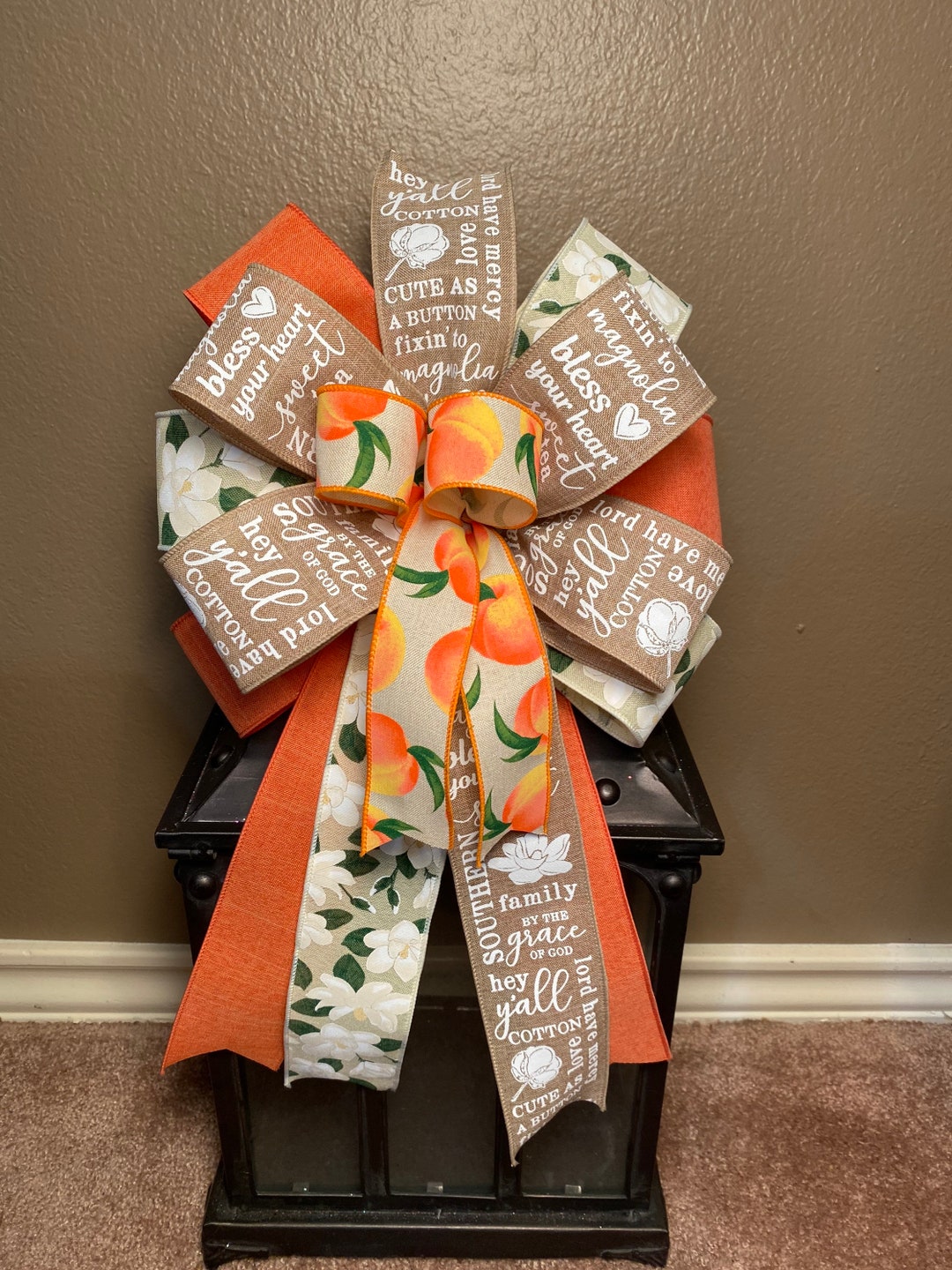 Southern Bow, Peach Bow, Magnolia Bow, Burlap Bow, Wreath Bow, Lantern ...