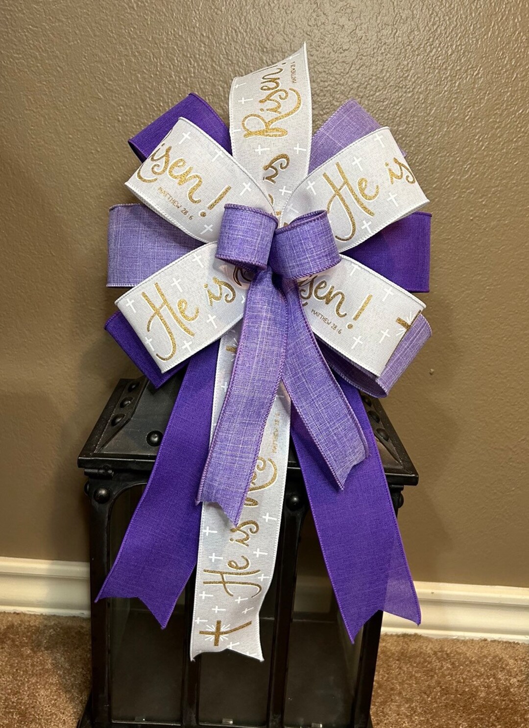 Religious Bow, He is Risen Bow, Purple Bow, Burlap Bow, Religious ...