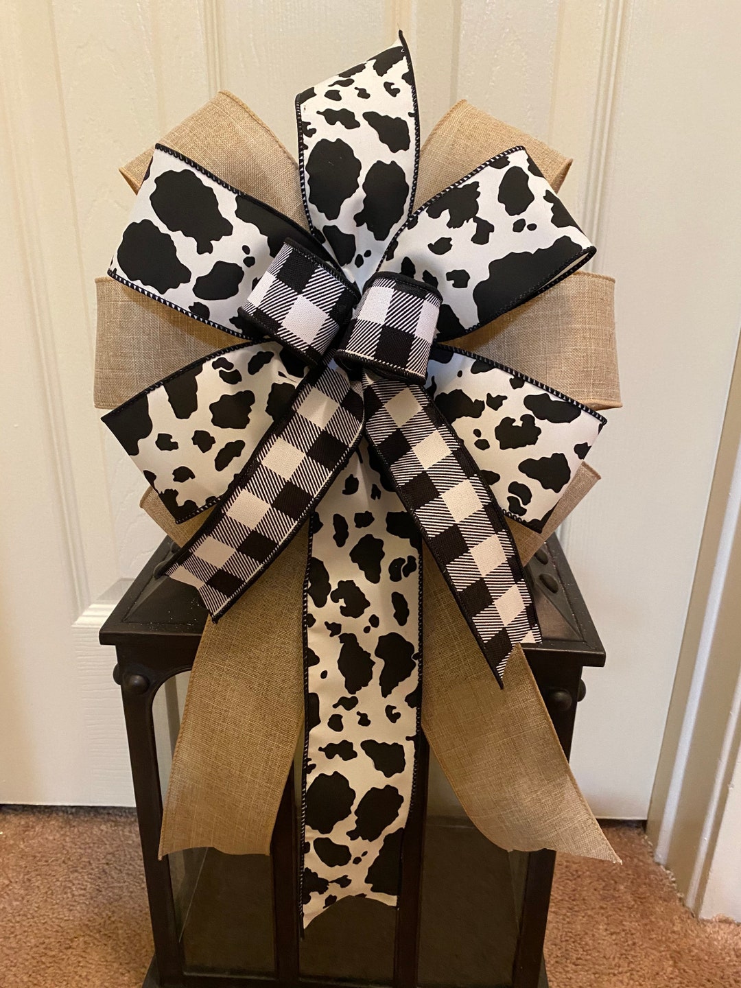 Farmhouse Bow, Cow Bow, Cow Print Bow, Cow Print Ribbon, Cow Print ...