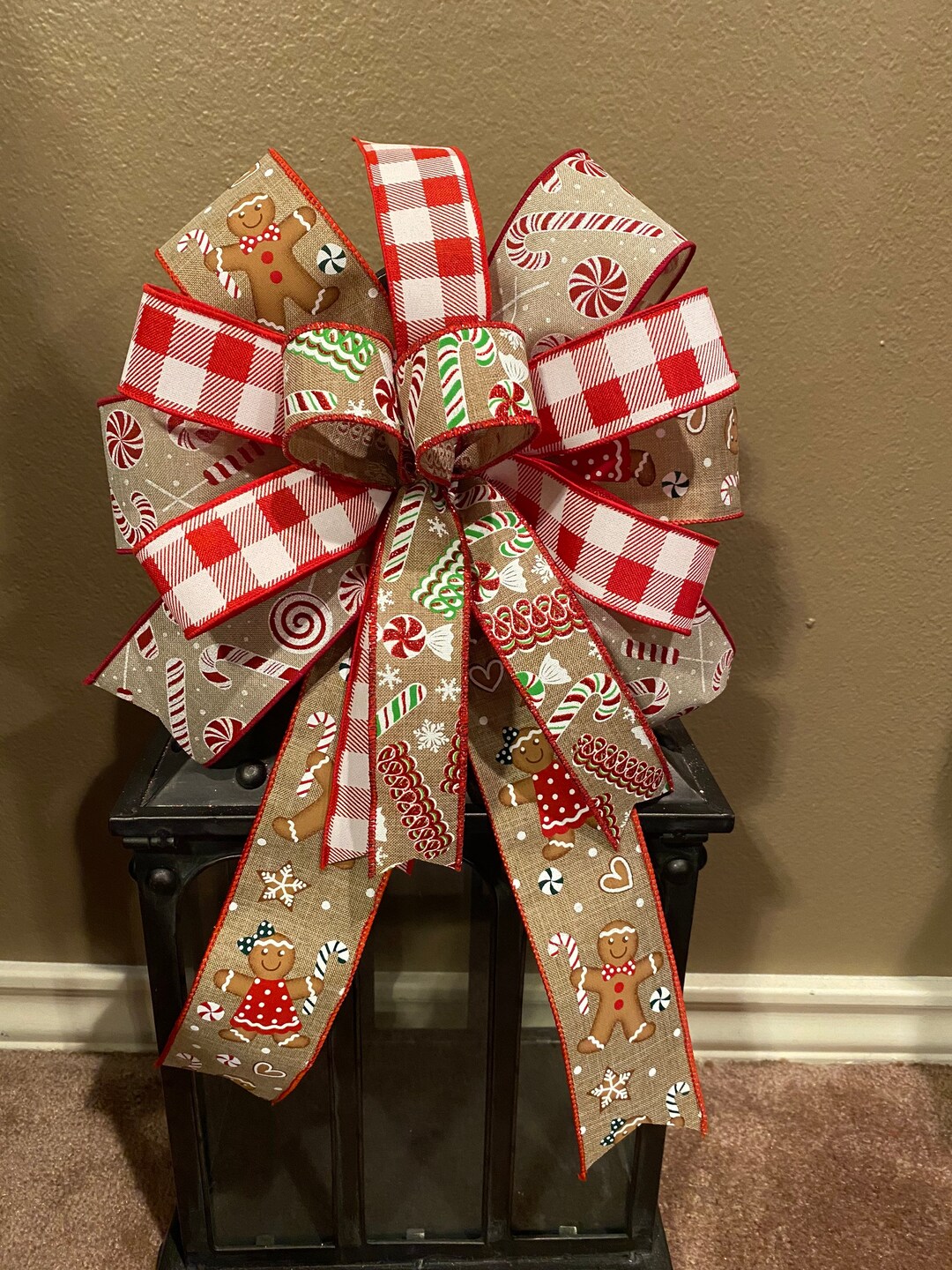 Christmas Bow, Gingerbread Man Bow, Christmas Wreath Bow, Christmas ...