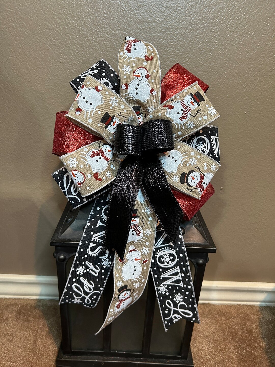 Christmas Bow, Snowman Bow, Let It Snow Bow, Black and Red Christmas ...