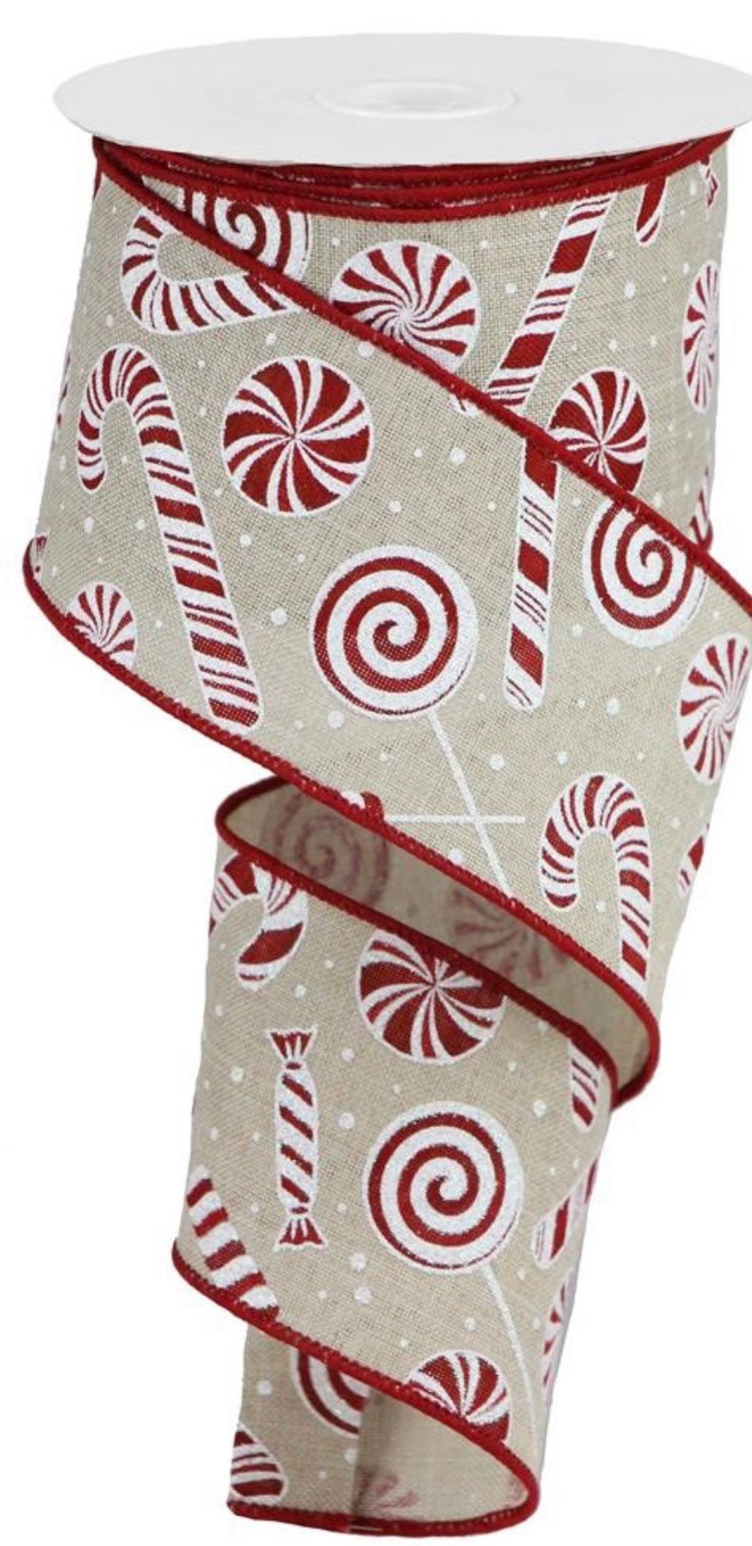 Christmas Ribbon, Christmas Candy Ribbon, Peppermint Ribbon, 2.5" Wired ...