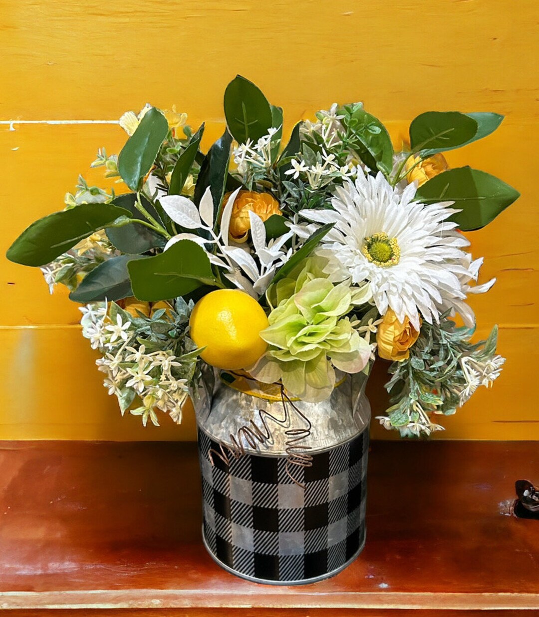 Lemon Centerpiece, Buffalo Check Centerpiece, Farmhouse Centerpiece ...