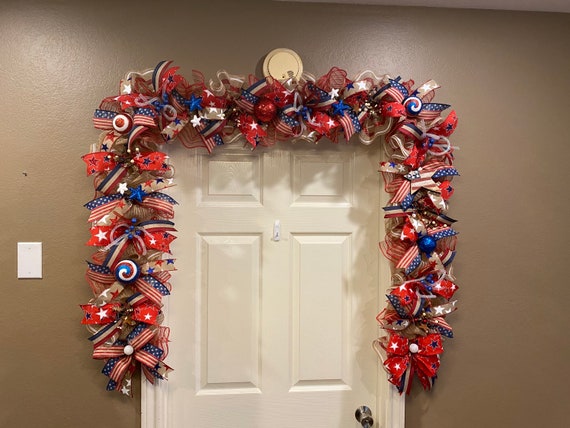 Patriotic Garland Patriotic Swag Red White and Blue Garland | Etsy