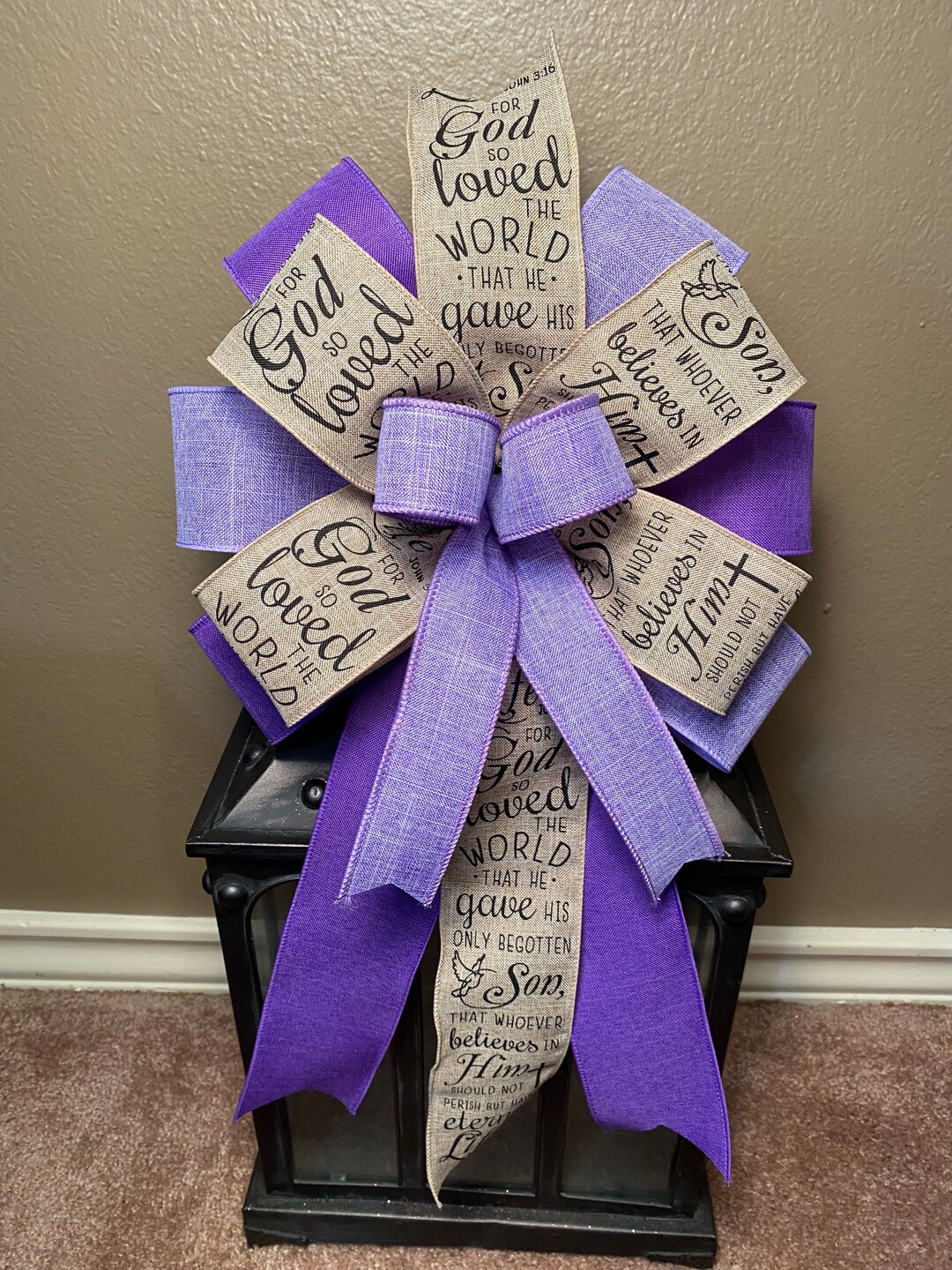 Religious Bow, John 3:16 Bow, Purple Bow, Burlap Bow, Religious Wreath ...