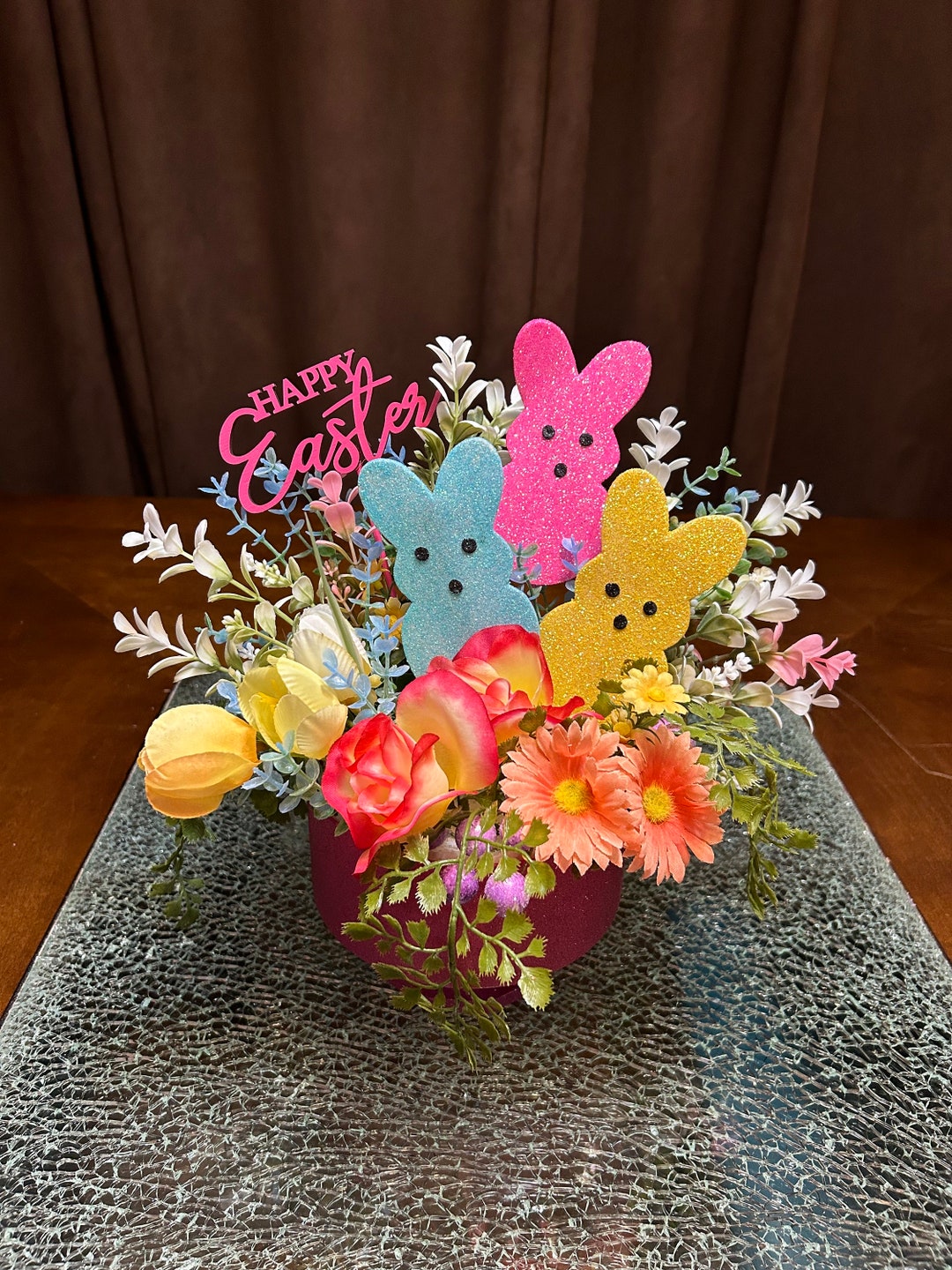 Easter Centerpiece, Easter Bunny Centerpiece, Pink and Yellow Bunny ...