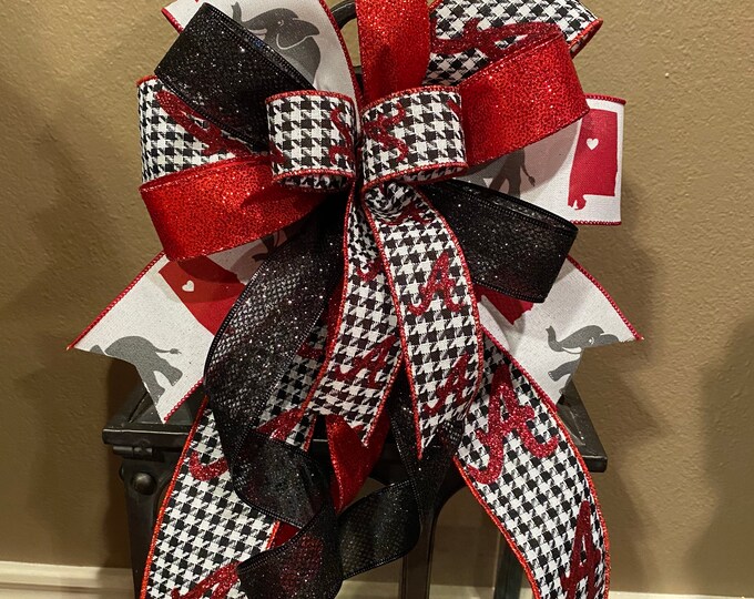 Alabama Bow, Red Bow, Black Bow, Houndstooth Bow, Wreath Bow, Basket ...