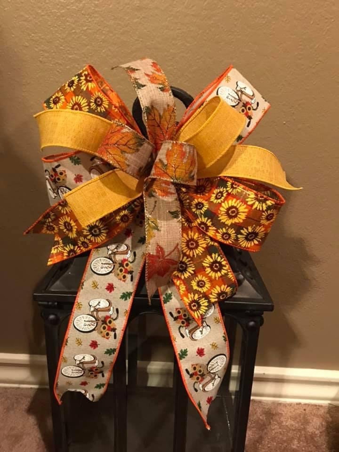 Fall Bow, Thanksgiving Bow, Bicycle Bow, Sunflower Bow, Fall Wreath Bow ...