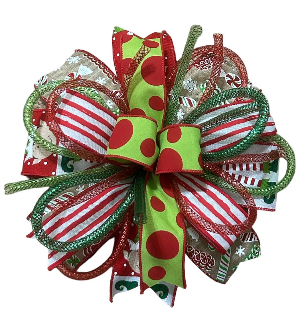 Christmas Bow, Elf Bow, Polka Dot Bow, Candy Bow, Wreath Bow, Lantern ...