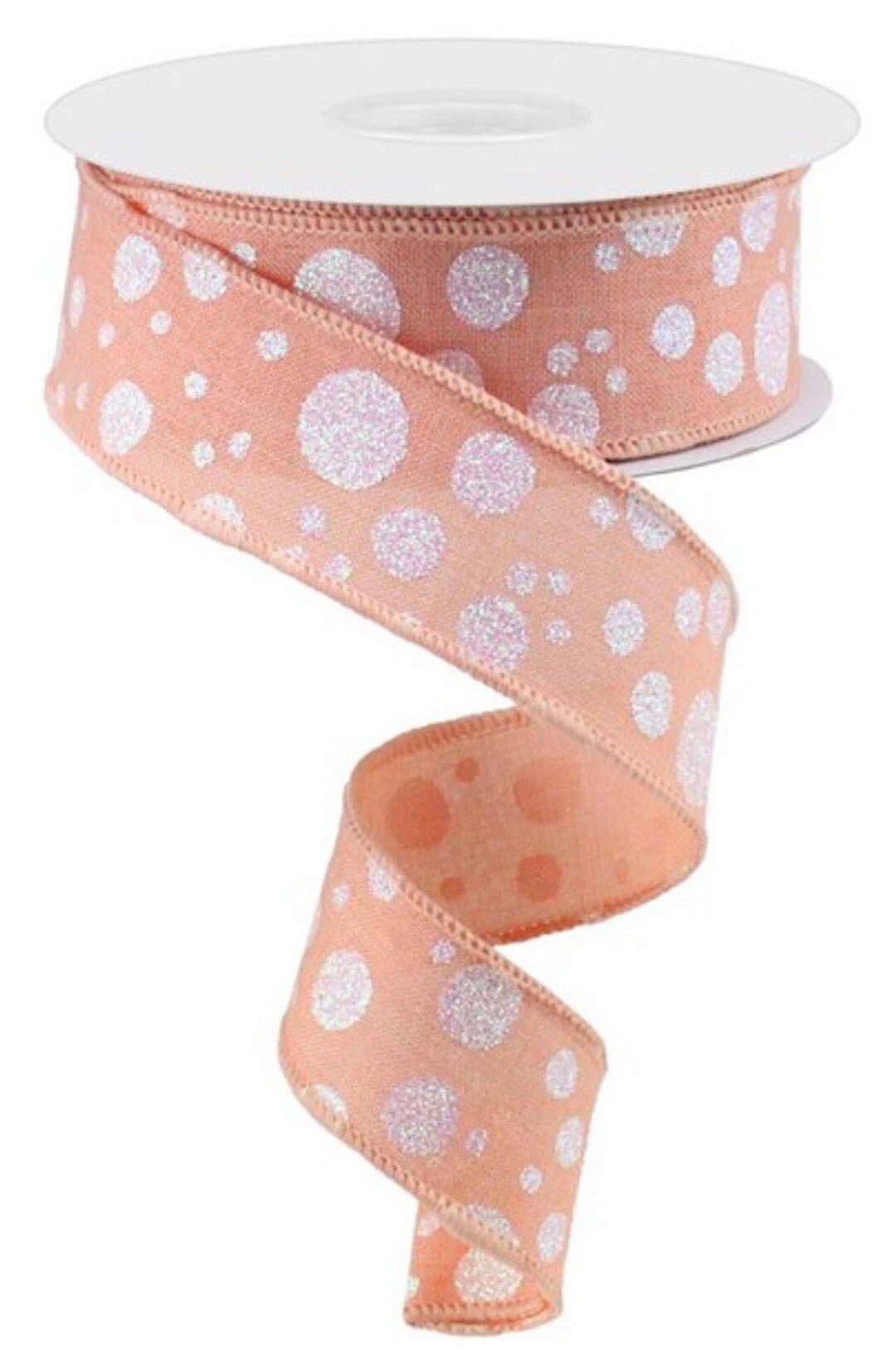 Peach Ribbon, Polka Dot Ribbon, Peach Glitter Ribbon, Burlap Ribbon ...