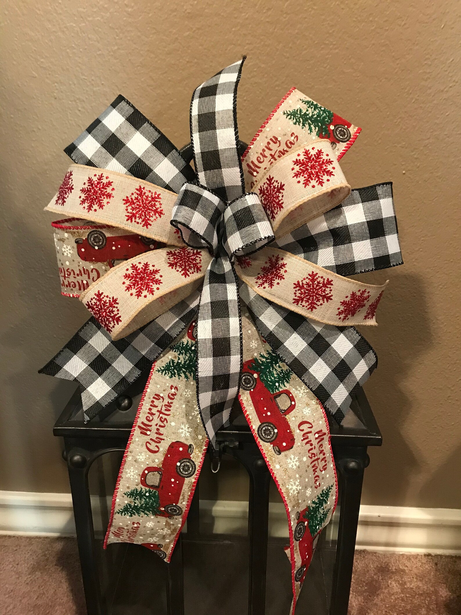 Christmas Bow Vintage Red Truck Bow Christmas Wreath Bow - Etsy