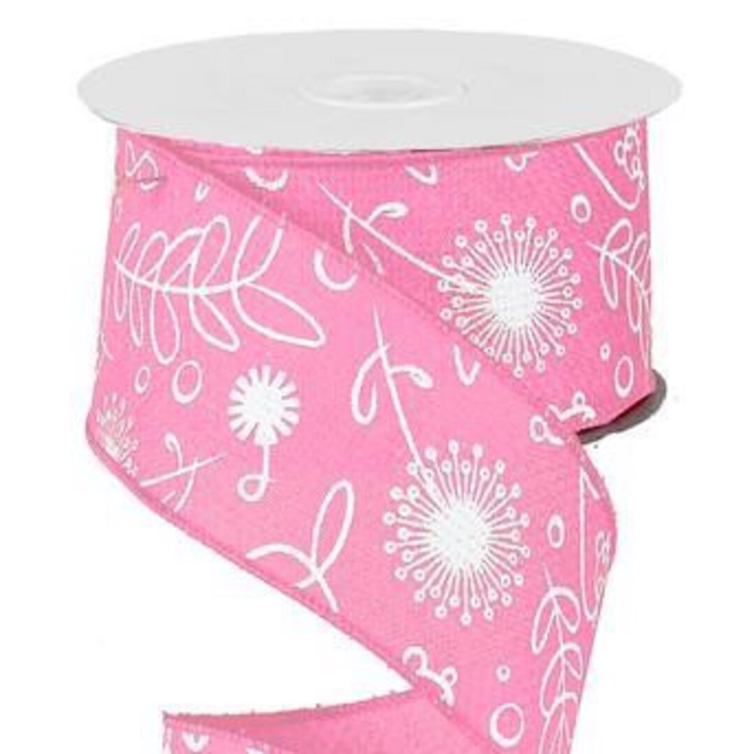 Pink Ribbon, Floral Ribbon, Spring Floral Ribbon, Pink Floral Ribbon ...
