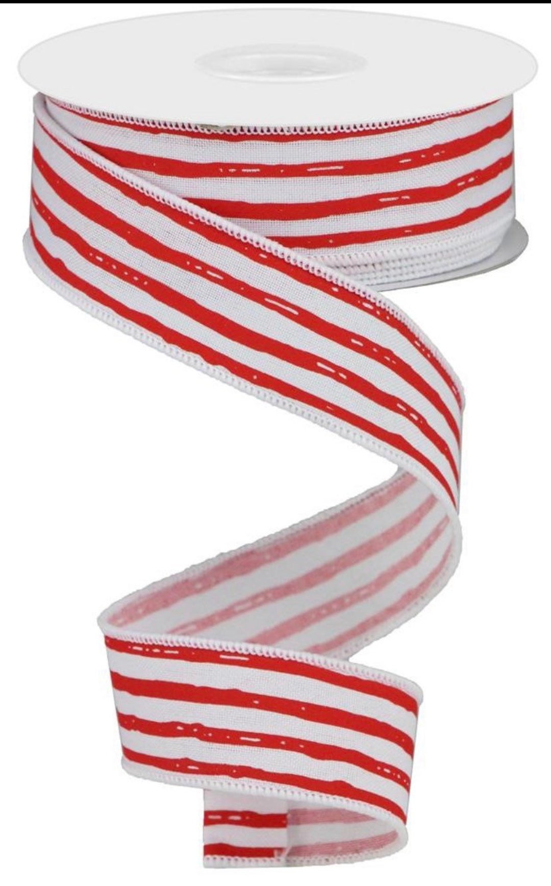 Red Ribbon, Red and White Stripe Ribbon, Wired Ribbon, 1 1/2" Wired ...