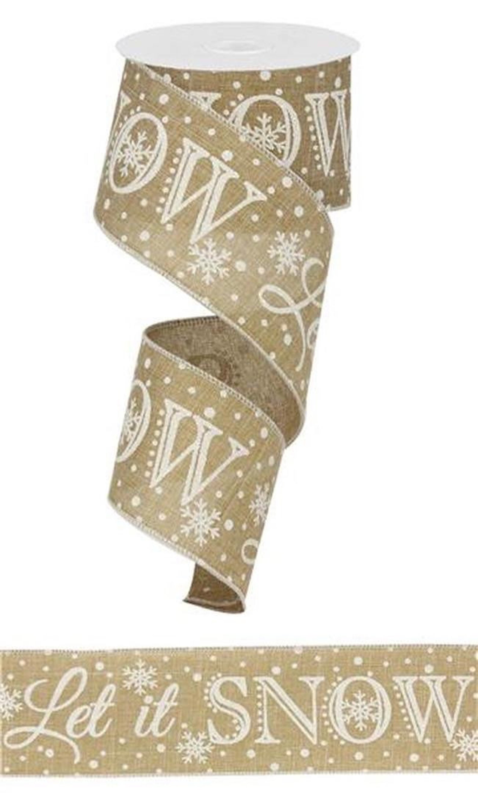 Christmas Ribbon Let It Snow Ribbon Snowflake Ribbon Beige | Etsy