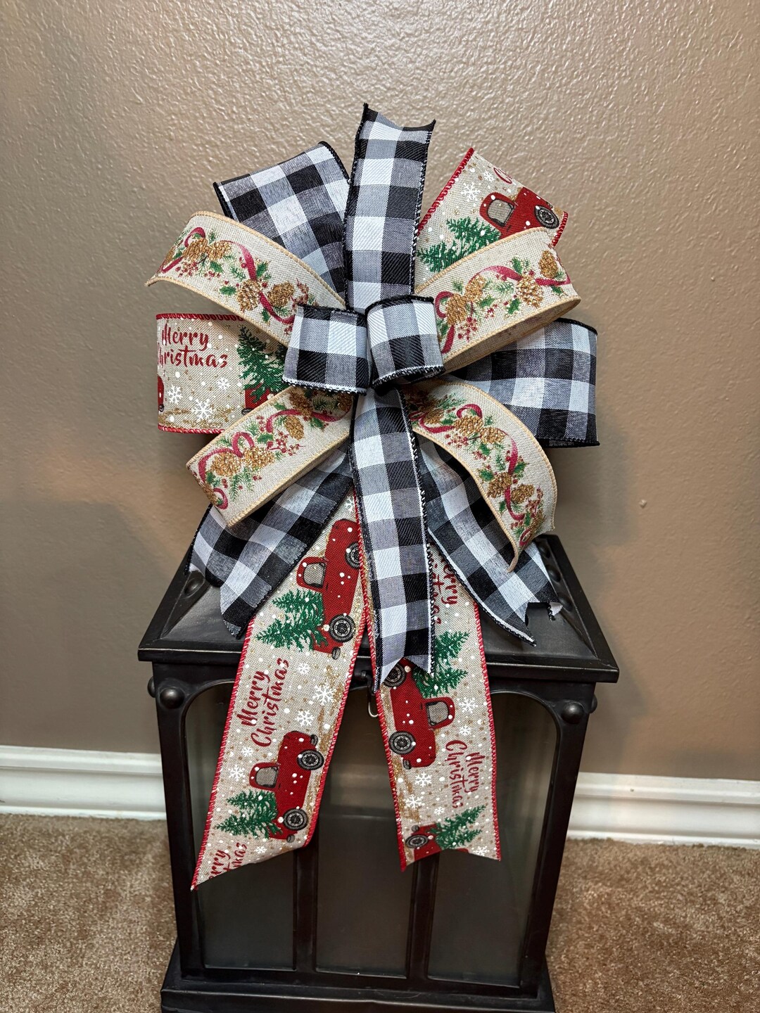 Christmas Bow, Vintage Red Truck Bow, Christmas Wreath Bow, Christmas ...